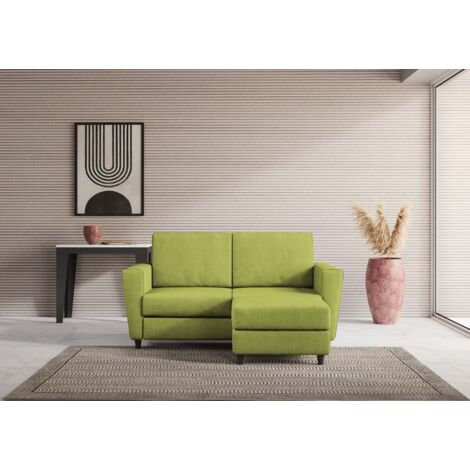 Divano 2 Posti con Pouf 152x155x85 cm Yasel in Tessuto Verde