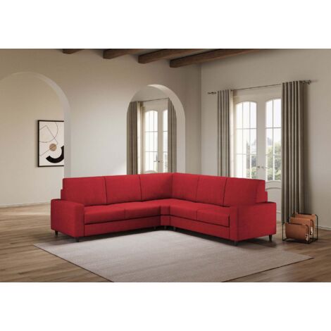 Divano Angolare 5 Posti 226x226x85 cm Sakar in Tessuto Rosso