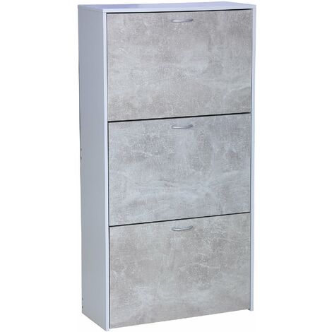 Mobile Scarpiera 3 Ante 60x24x116 cm in Legno Truciolare Bianco e Cemento
