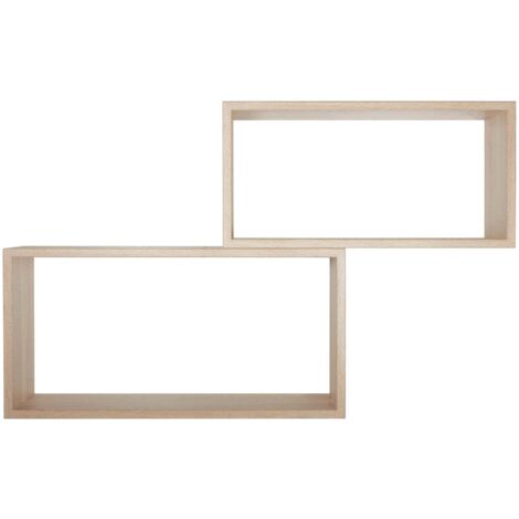 Set 2 Mensole Cubo da Parete Rettangolare in Fibra di Legno Bislungo ...