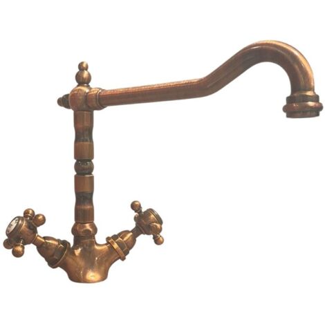 Rubinetto Cucina Miscelatore Doppio Comando Girevole Lavello in Ottone ...