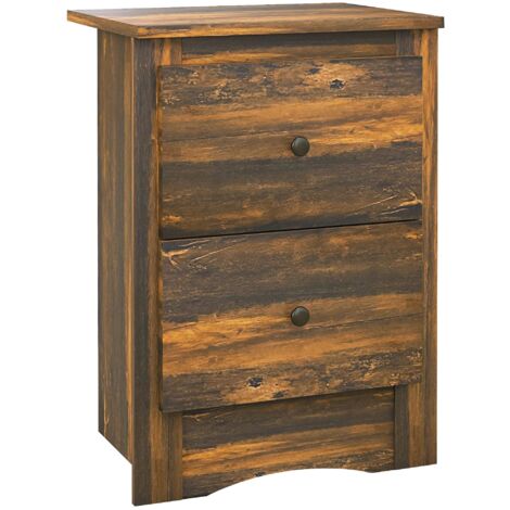 Comodino 2 Cassetti Stile Rustico 40x30x56 cm Marrone