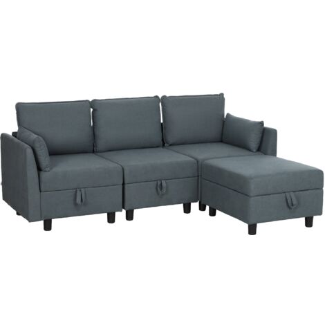 Divano 3 Posti Componibile Modulare con Pouf Poggiapiedi e Cuscini ...