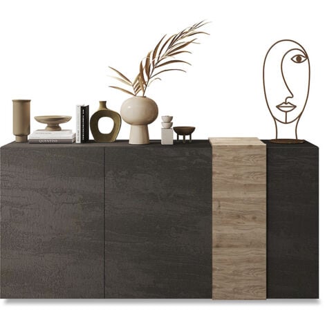 Madia Design Moderno 3 Ante Venus 181x44x84 cm Titanio E Rovere Cadiz