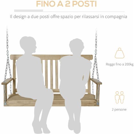 Dondolo 2 Posti Sospeso 119x65x61 cm in Legno