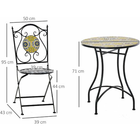 Set Tavolo e 2 Sedie Pieghevoli da Giardino in Metallo con Mosaico Colorato