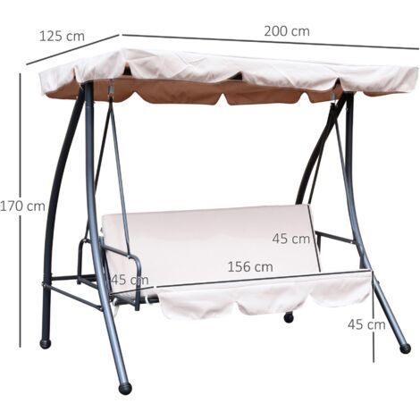 Dondolo 3 Posti 200x125x170 cm in Acciaio e Poliestere Beige