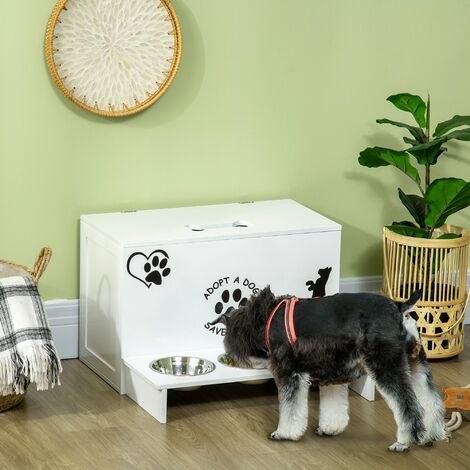 Set 3 Ciotole per Cani 500 ml 57x53x37,5 cm in MDF e Acciaio Inox Bianco