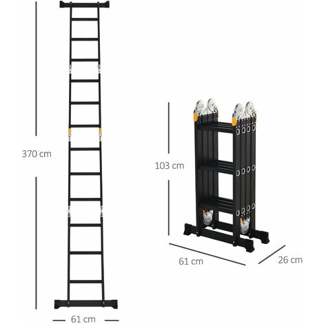 Scala Pieghevole 370x61x11 cm in Alluminio Nera