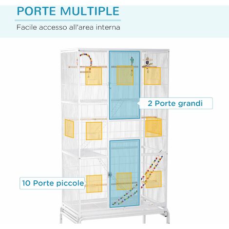 Voliera per Uccelli 83x53x180 cm in Acciaio Bianco