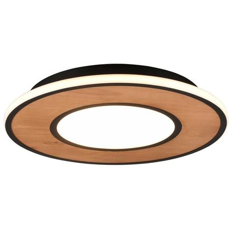 Deacon Plafonnier LED en métal noir avec insert en bois naturel ...