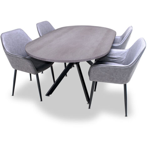 Marui Big - Table à manger ovale en bois et métal avec pied central ...