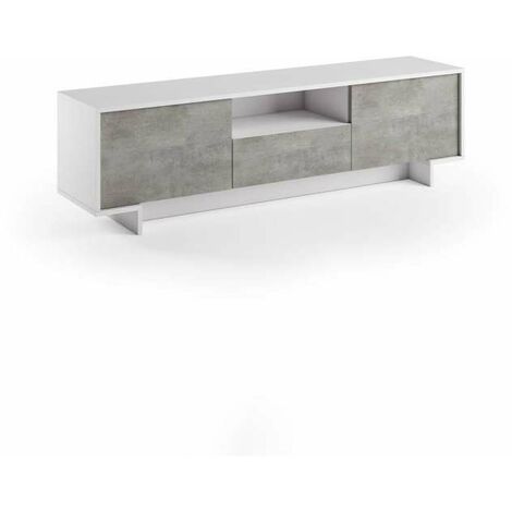 Mobile Porta Tv Con 2 Ante E Cassetto Centrale Bianco Cemento