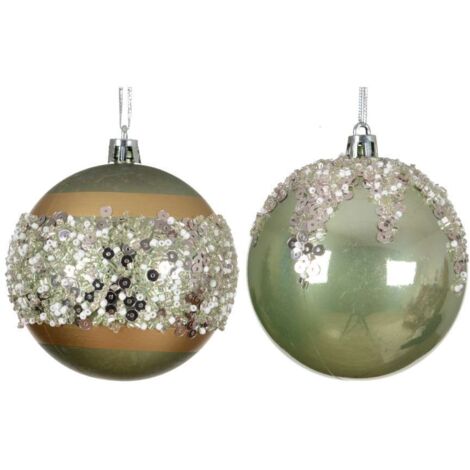 Pallina di Natale Verde Matcha con Perline - D. 8 cm