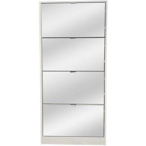 Domo Mea Scarpiera Bianca con Specchio 4 Ribalte - 60x24x152,5 cm