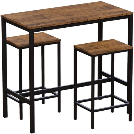 Roslyn 2 Seater Bar Table and Stools Set Kitchen Dining Furniture, Dark ...