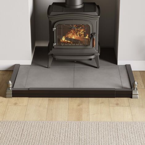 Fire Fender Fireplace Guard Fireside Accessory, Black-&-Silver