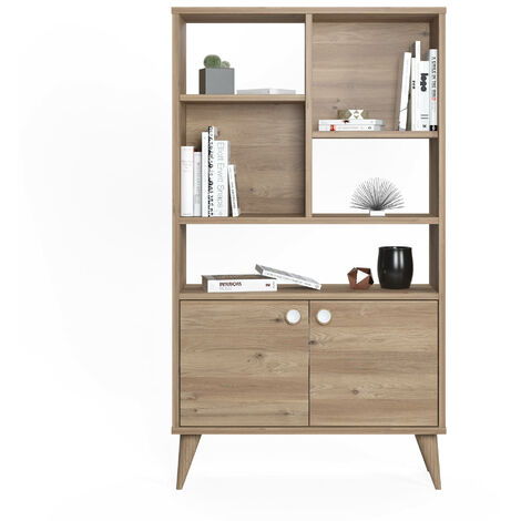 Dmora Libreria con due ante battenti e cinque scomparti aperti, cm 75 x ...