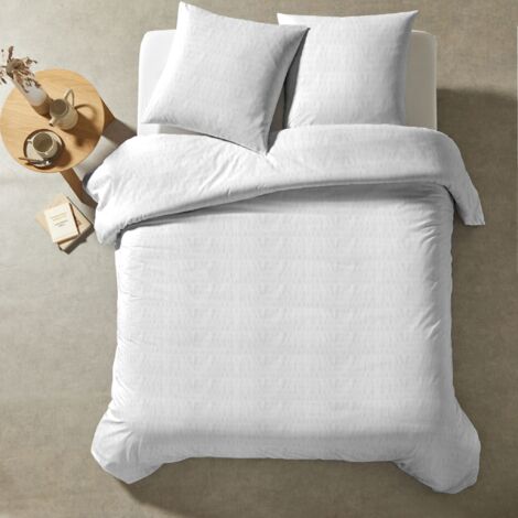 Parure de lit seersucker 260x240 cm en coton gaufre bicolore beige ...