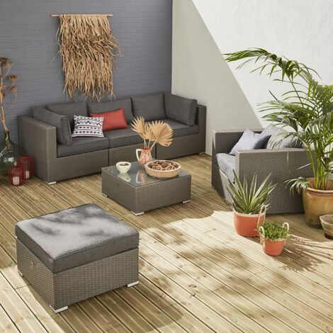 5 seater woven resin garden furniture set Caligari Grey 234x82x67 cm