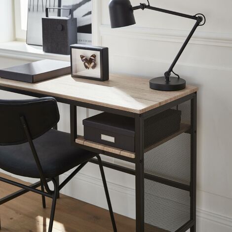 Metal and wood-effect desk with storage compartment, Loft, Natural ...