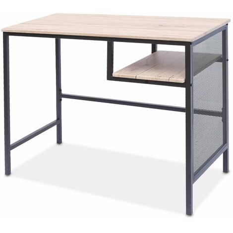 Metal and wood-effect desk with storage compartment, Loft, Natural ...
