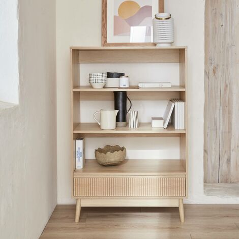 3-shelf bookcase with wood effect, Linear, Natural, 80x40x120 cm