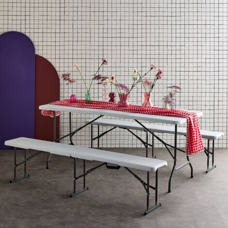 Foldable plastic reception table with bench, Fiesta reception set ...