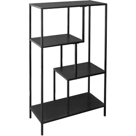 4 shelf asymmetrical bookshelf in black metal Industrielle Black