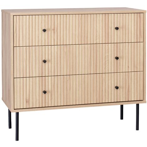 3-drawer chest with grooved wooden-effect, Braga, Natural, 39x90x80.5 cm