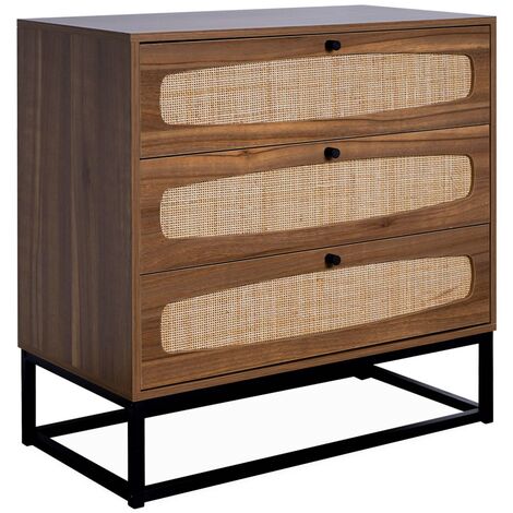 3-drawer chest with wood and cane effect, Retro, Natural, 40x80x80 cm