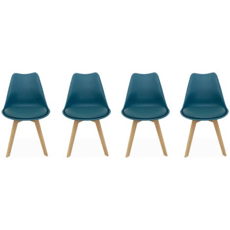 Set of 4 scandi-style dining chairs with wooden legs, Nils, Duck Blue ...