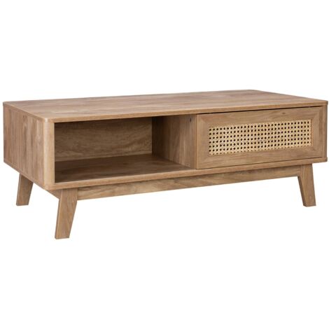 Coffee table with 2 niches, 1 sliding door, wood and cane effect ...
