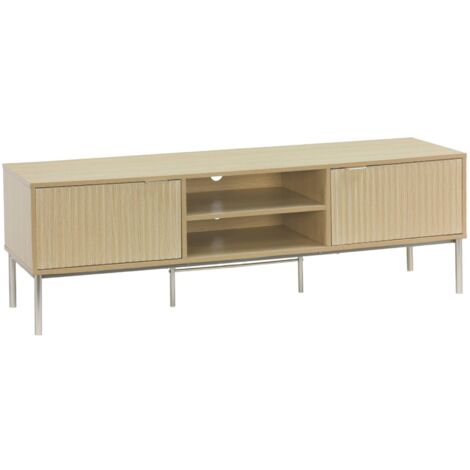 160cm TV unit grooved wooden effect and metal 2 doors, Richmond ...