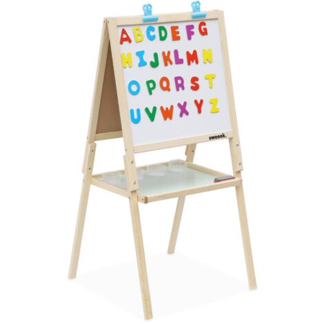 wooden double-sided board for children, Kiddo, Natural, 48.5x49x95.5 cm