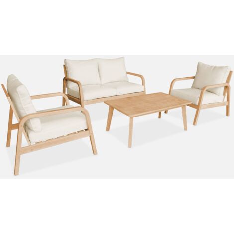 4-seater garden sofa set in acacia wood, Carnota, 176x84x74 cm