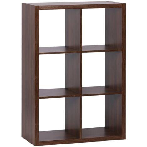 2-level bookshelf with 6 compartments, Basiks, Walnut, 111.2x39x76 cm