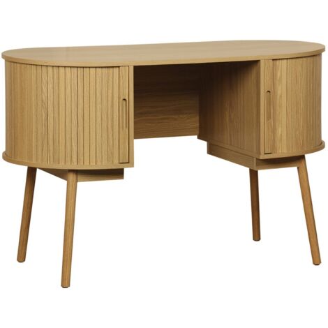 120cm grooved wooden-effect oval desk with two storage spaces, Legacy ...