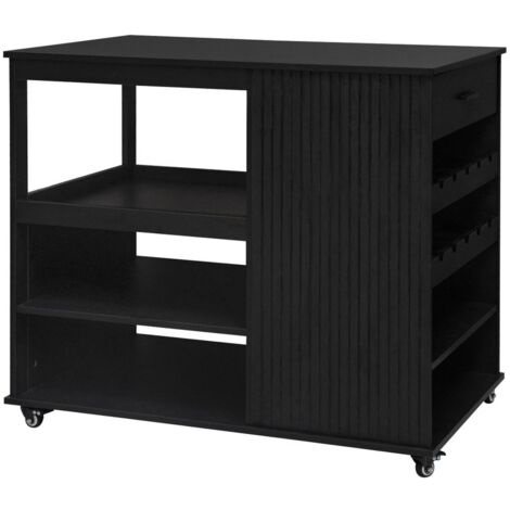 Black Kitchen Trolley with Bottle Rack BATZ 5 Shelves on Wheels 100 x ...