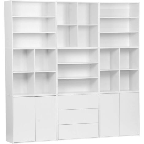 Bookshelf Kit, White Wood Decor – 9 Elements, 100% Modular, L 210 x W 35 x H 210 cm – Kompo