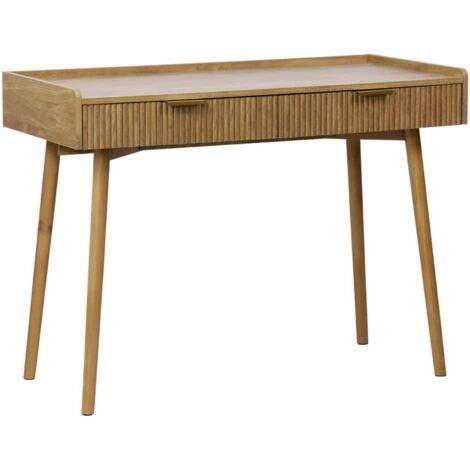 Grooved mango wood effect desk with 2 drawers - 110 x 55 x 79,5 cm - Celian