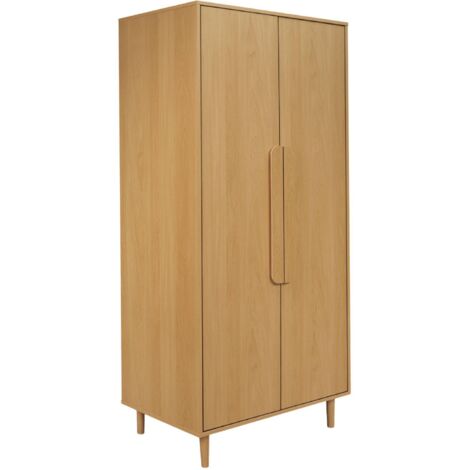 Wardrobe with oak wood effect, 2 doors, 1 bar and 2 shelves, Juliana ...