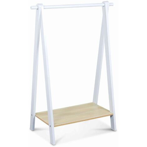 Children's clothes rail in white natural pine, Tobias, White, 100x38x70 cm
