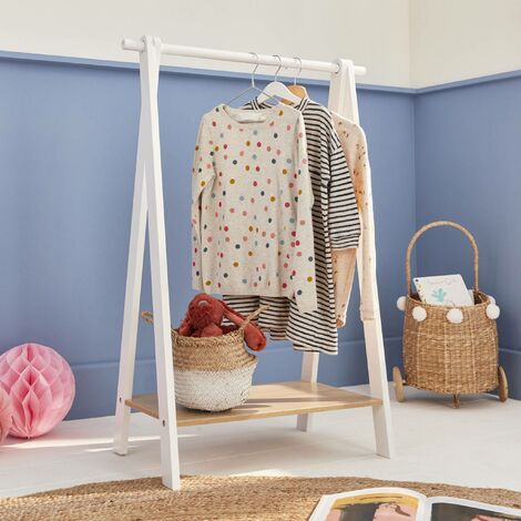 Children's clothes rail in white natural pine, Tobias, White, 100x38x70 cm