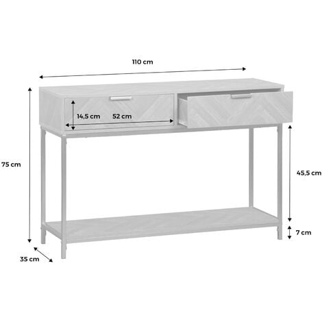 110cm herringbone console table with 2 drawers, Budapest, Natural ...