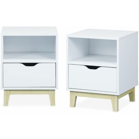 Pair of minimalist scandi-style bedside tables, Floki, White, 40x39x52 cm
