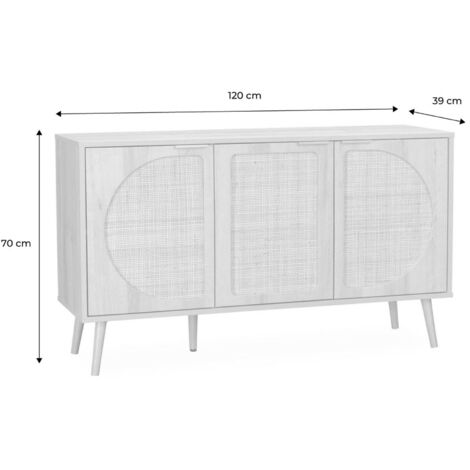 120cm wood and cane rattan sideboard, Eva, Natural, 120x39x70 cm