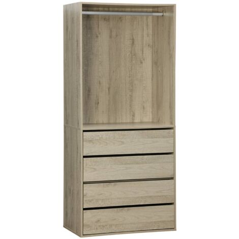 Modular open wardrobe drawer and rail unit, Modulo, Natural, 80x45x180 cm