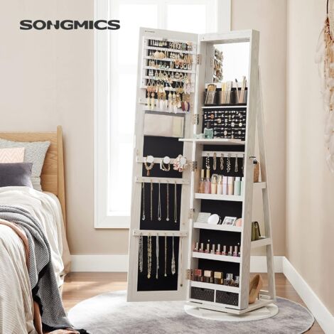 Espejo Joyero con 6 LEDs, Armario de Joyas de Giro de 360°, Organizador ...