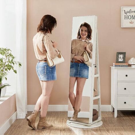 Espejo Joyero con 6 LEDs, Armario de Joyas de Giro de 360°, Organizador ...